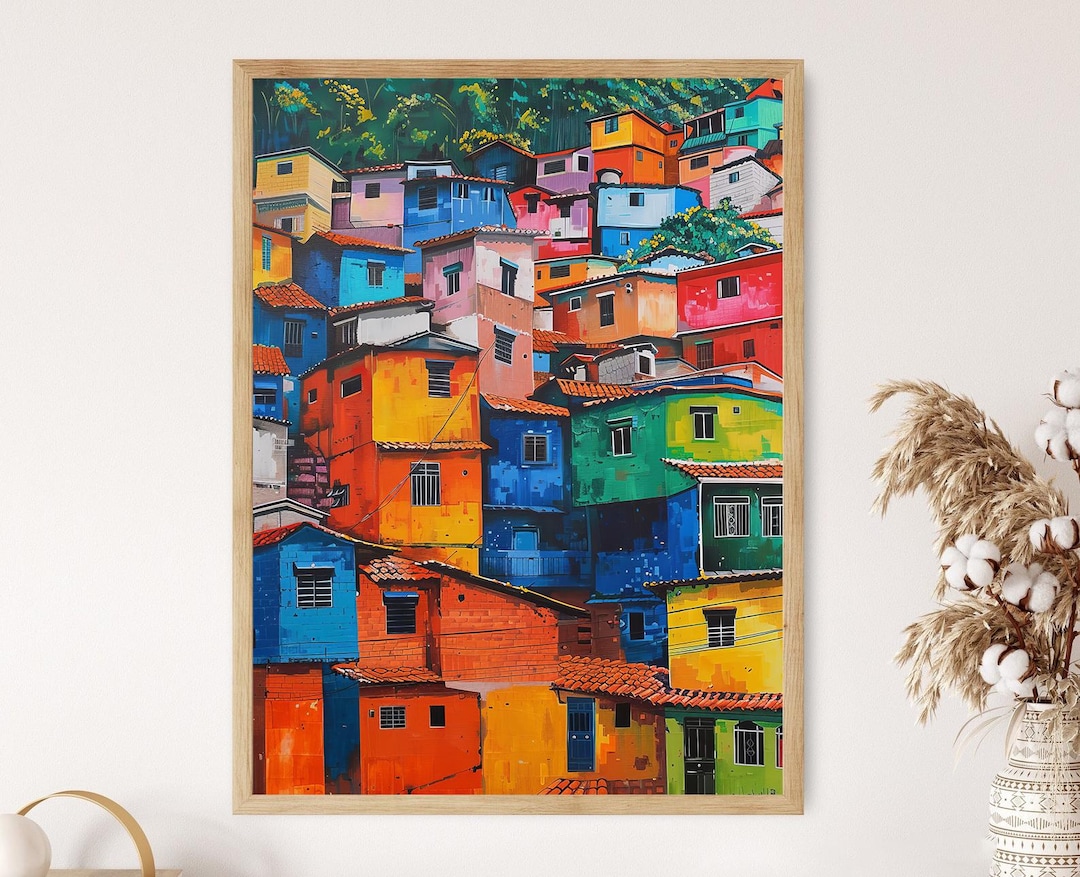 Favela-inspired Colorful Homes Fine Print, Brazilian Vibrant Wall Art ...
