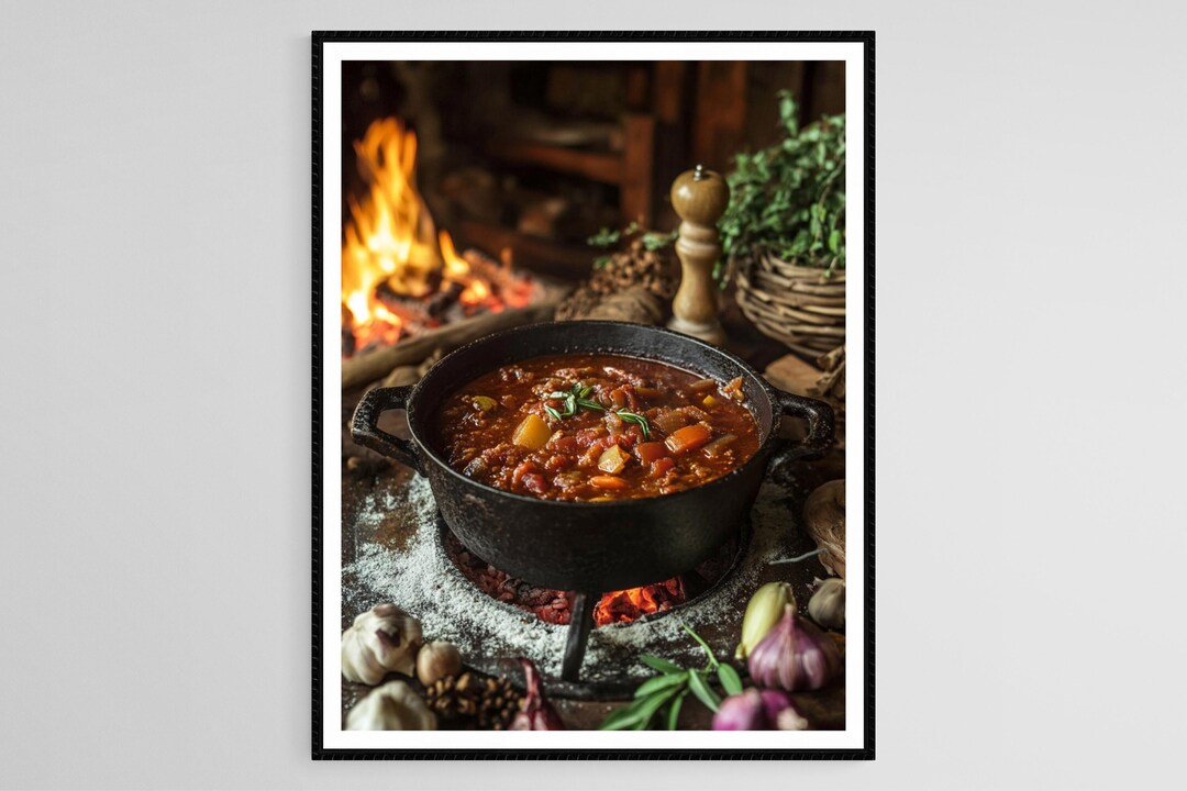 Hungarian Goulash Art Print, Traditional Gulyás, Cast Iron Pot ...