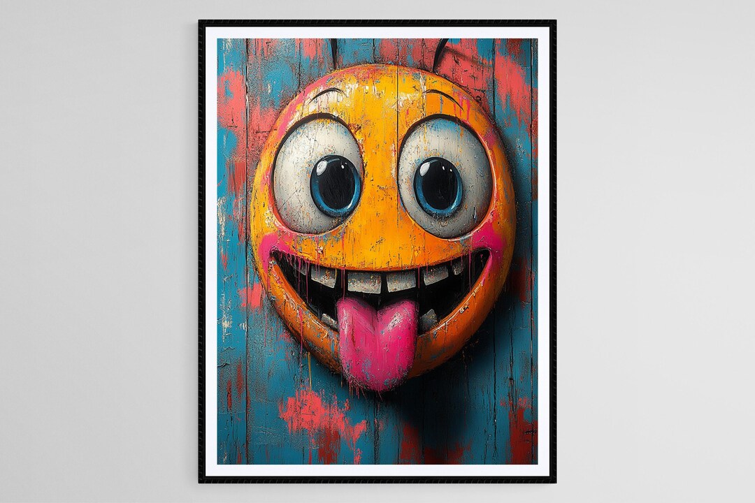 Vibrant Abstract Smiley Face Art, Colorful Pop Art, Funny Wall Decor ...