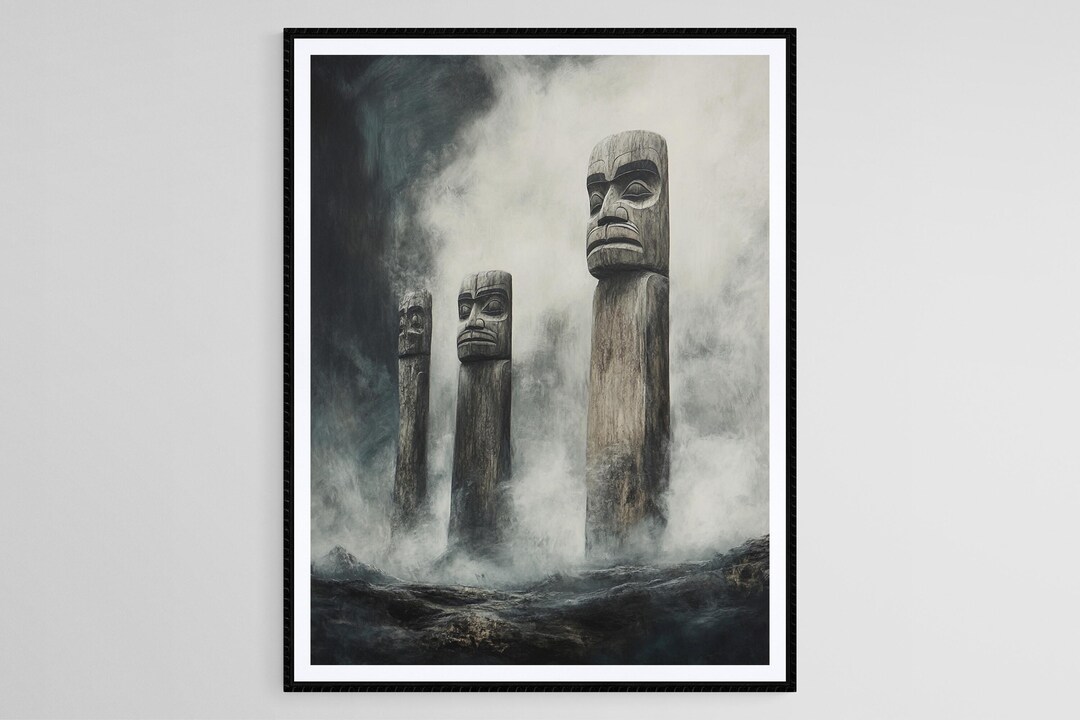 Ancient Totem Poles, Foggy Sky Art Print, Emily Carr Style Totems - Etsy