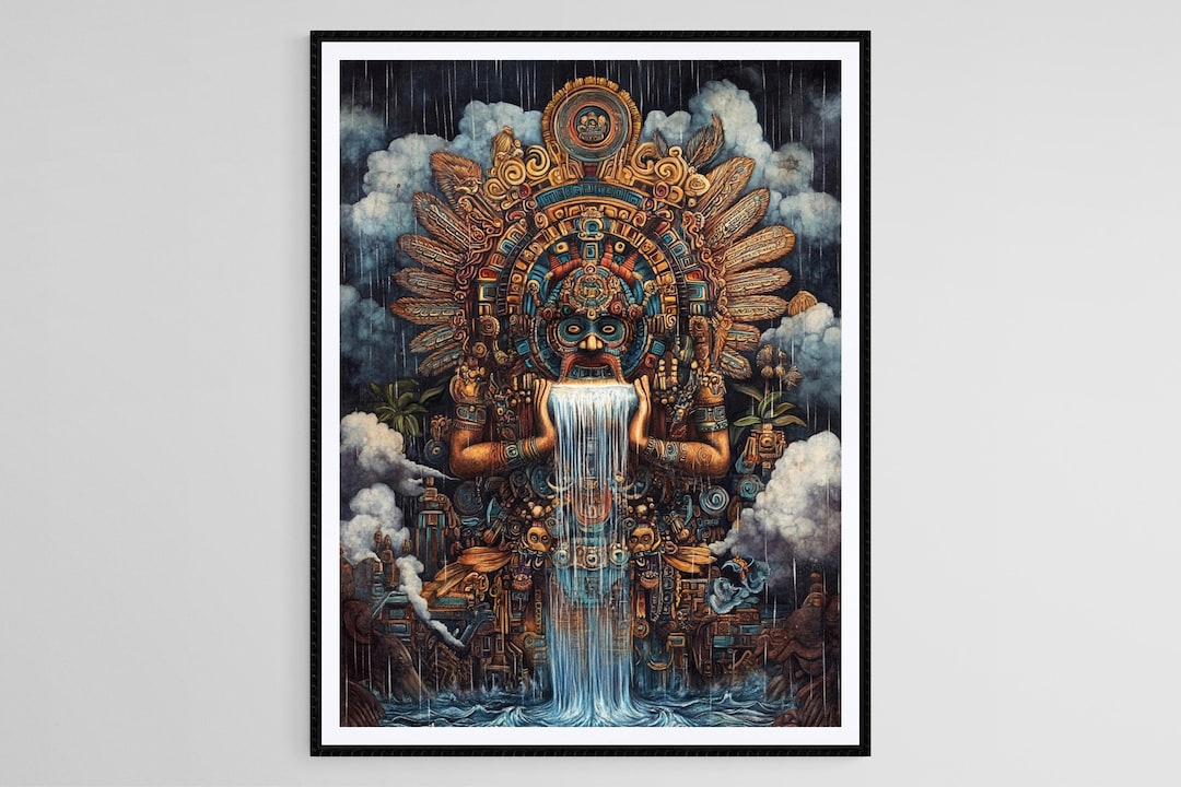 Aztec Rain God Tlaloc Art Print, Storm Clouds and Fertility Symbols - Etsy