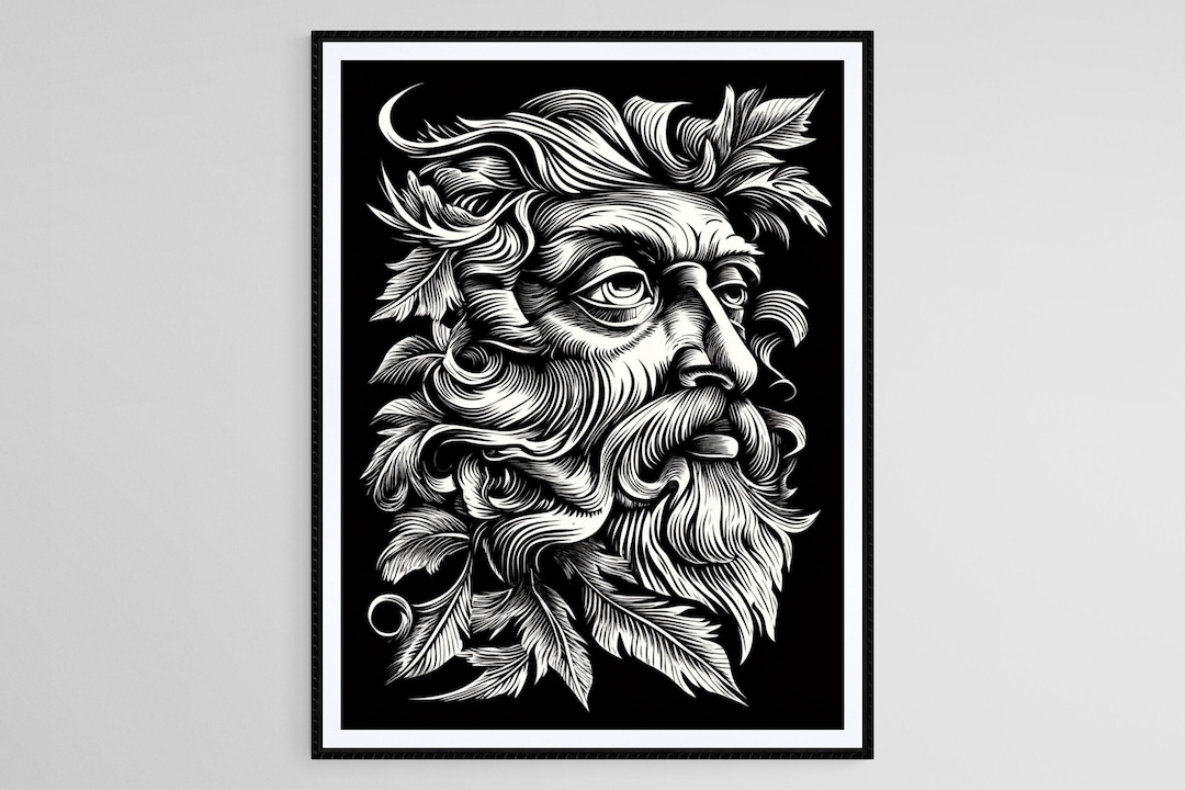 Vintage Linocut Illustration, Nature Spirit, Handcrafted Woodcut Art ...