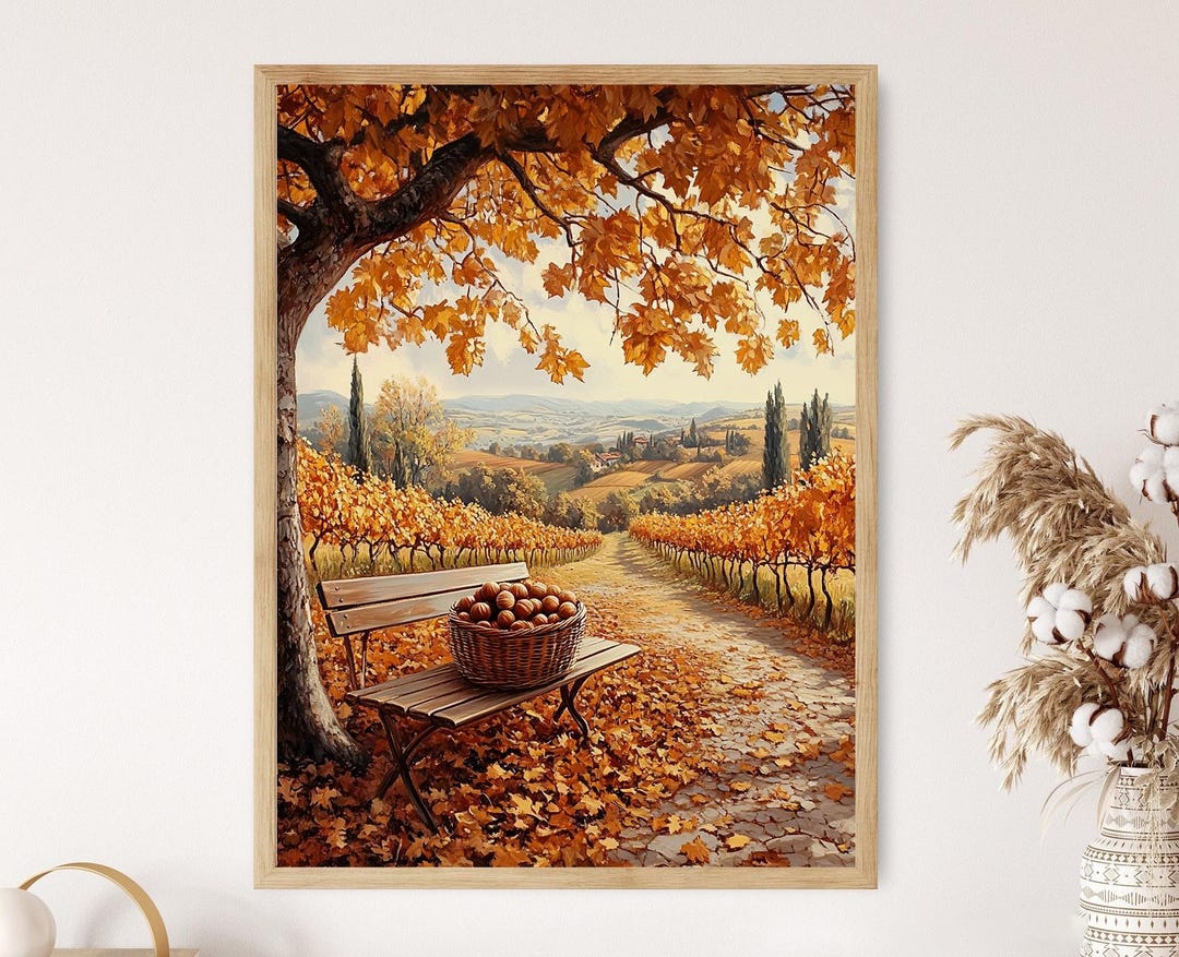 Tuscan Orchard Bench Print: Autumn Vineyard View, Italy Art - Etsy