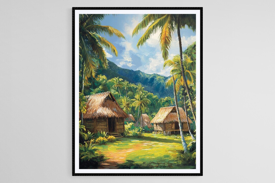 Traditional Fijian Bures Art Print, Tropical Village Decor - Etsy