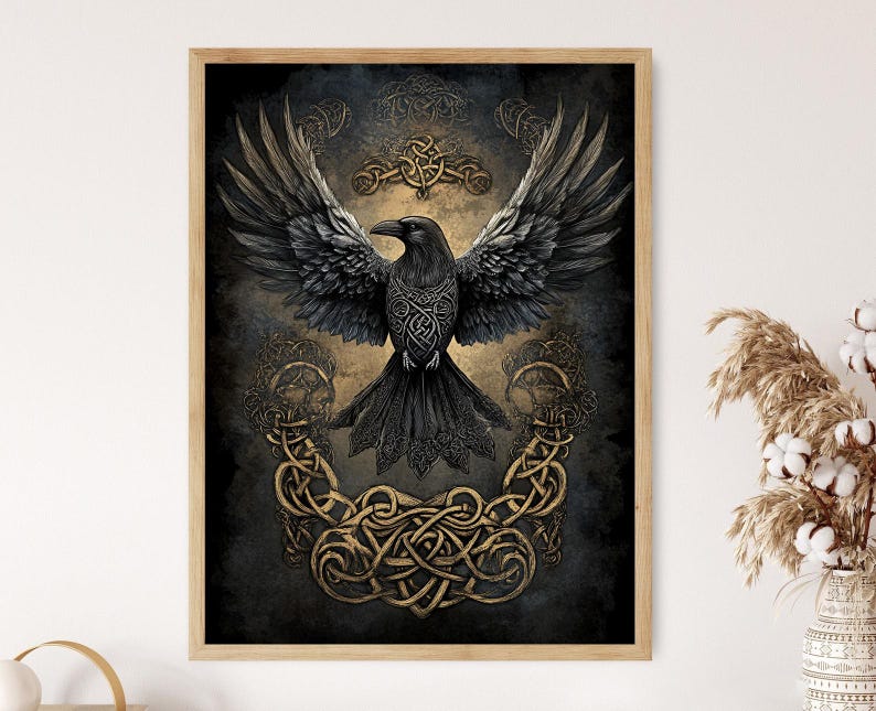 Celtic Raven Art Print, Wings Spread, Knotwork Design, Symbols of ...