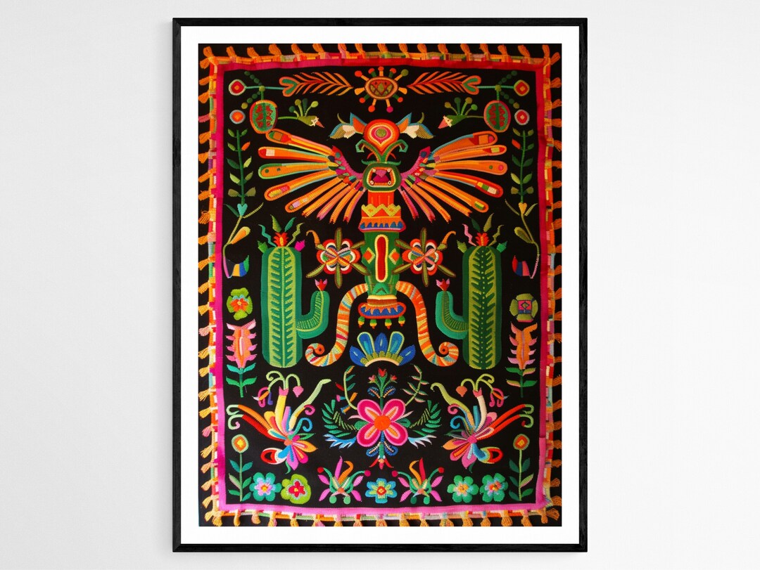Nahua Azteken Kunstdruck, aufwendiges indigenes Design, Wanddekoration ...