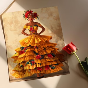 Cuban Bata Cubana Dress and Headwrap Illustration, Traditional Clothing ...