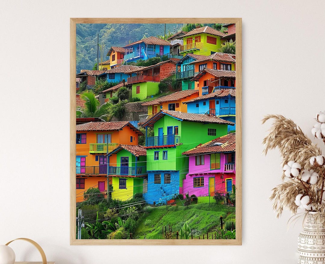 Colombian Village Colorful Art Print, Vibrant Wall Decor - Etsy