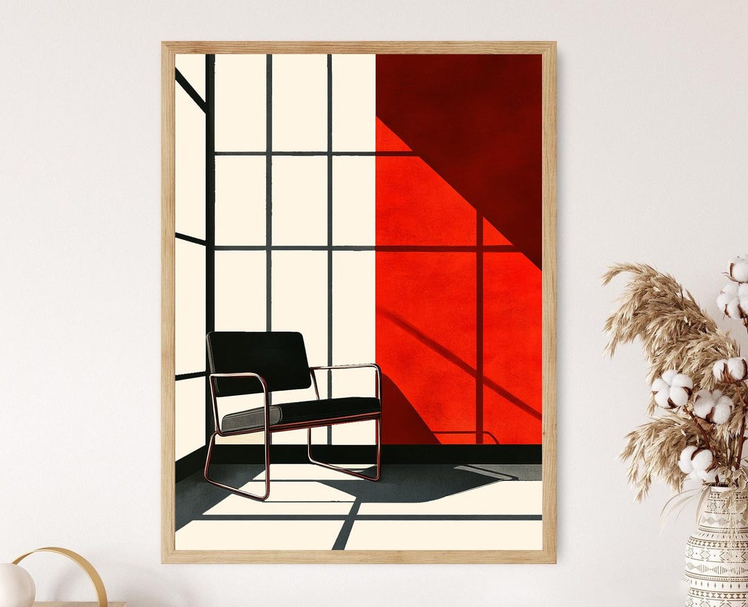 Bauhaus Interior With Tubular Chair and Grid Window Shadows, Modernist ...