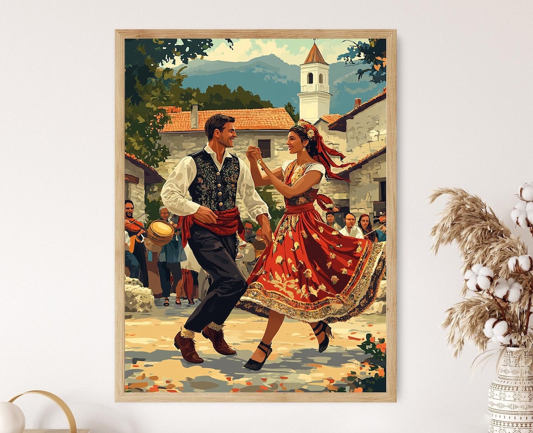 Macedonian Oro Dance Couple Art Print, Traditional Folk Festival ...