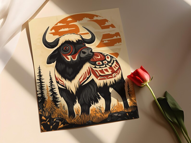 Haida Style Buffalo Art Print, Indigenous Inspired Wildlife Decor ...
