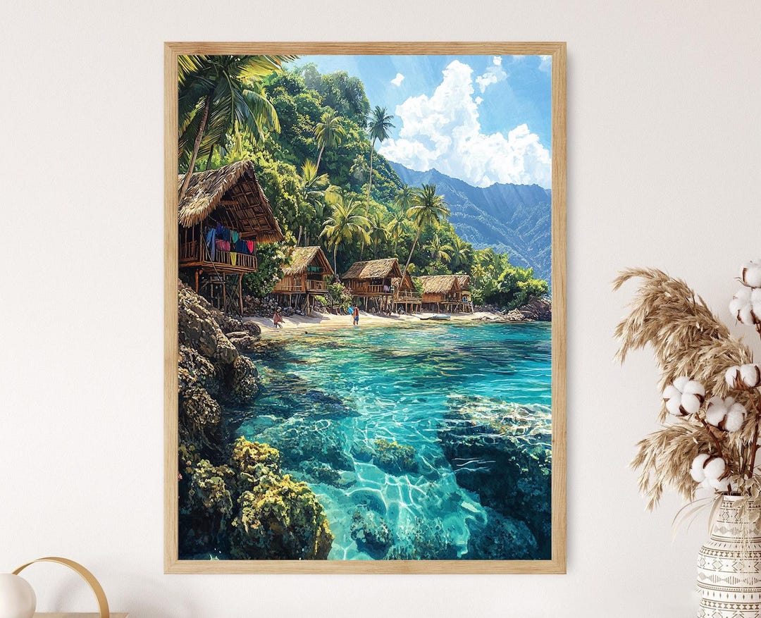 Palawan Village Art Print, Island Culture Poster, Seaside Scene ...