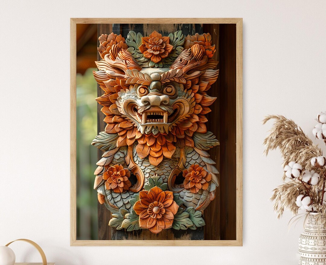 Intricate Balinese Wood Carving Art Print, Traditional Motifs and ...