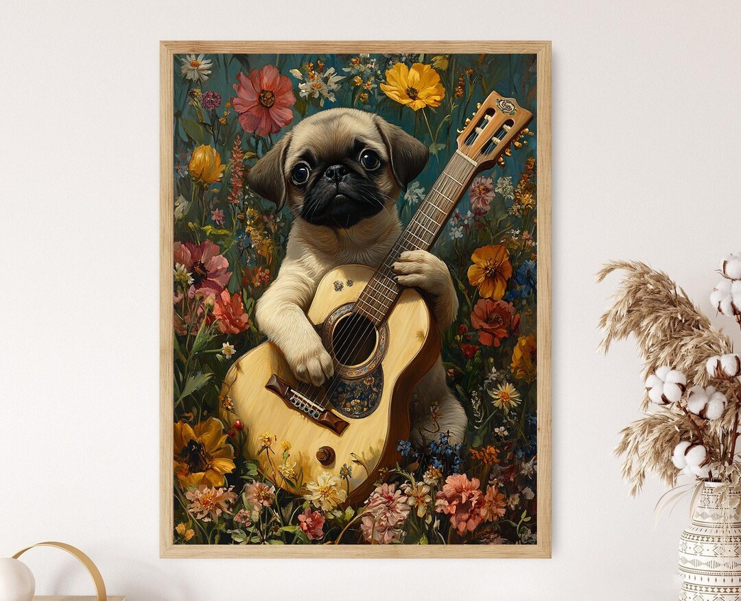 Pug Puppy Playing a Guitar, Funny Dog Poster - Etsy