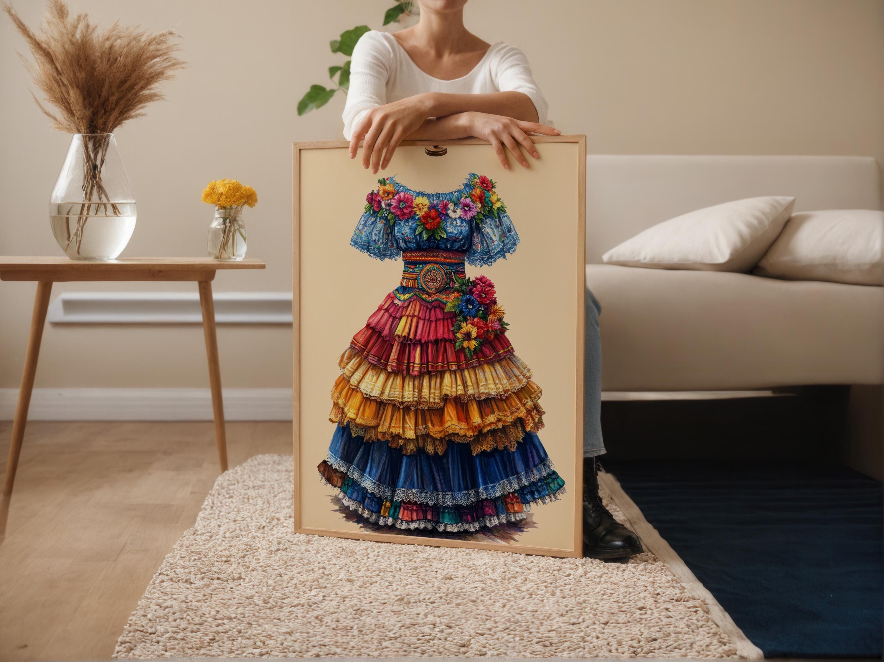 Puerto Rican Bomba Dress and Headdress Illustration, Traditional Dance ...