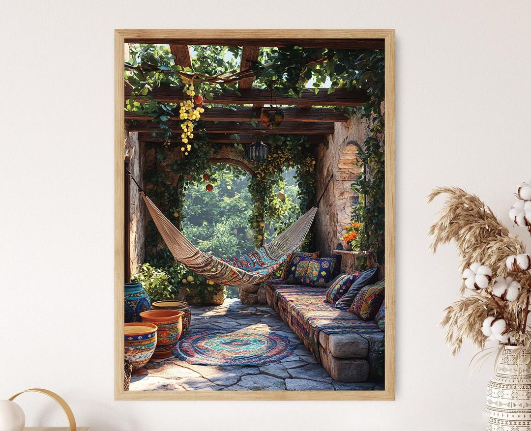 Kurdish Patio Art Print, Grape Vine Decor Poster, Traditional Ceramic ...