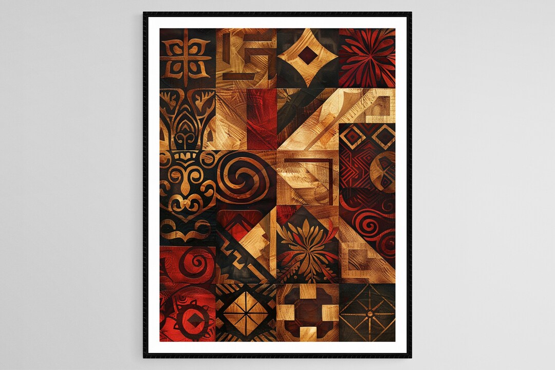 Hawaiian Kapa Cloth Pattern Painting, Geometric Designs Art Print ...