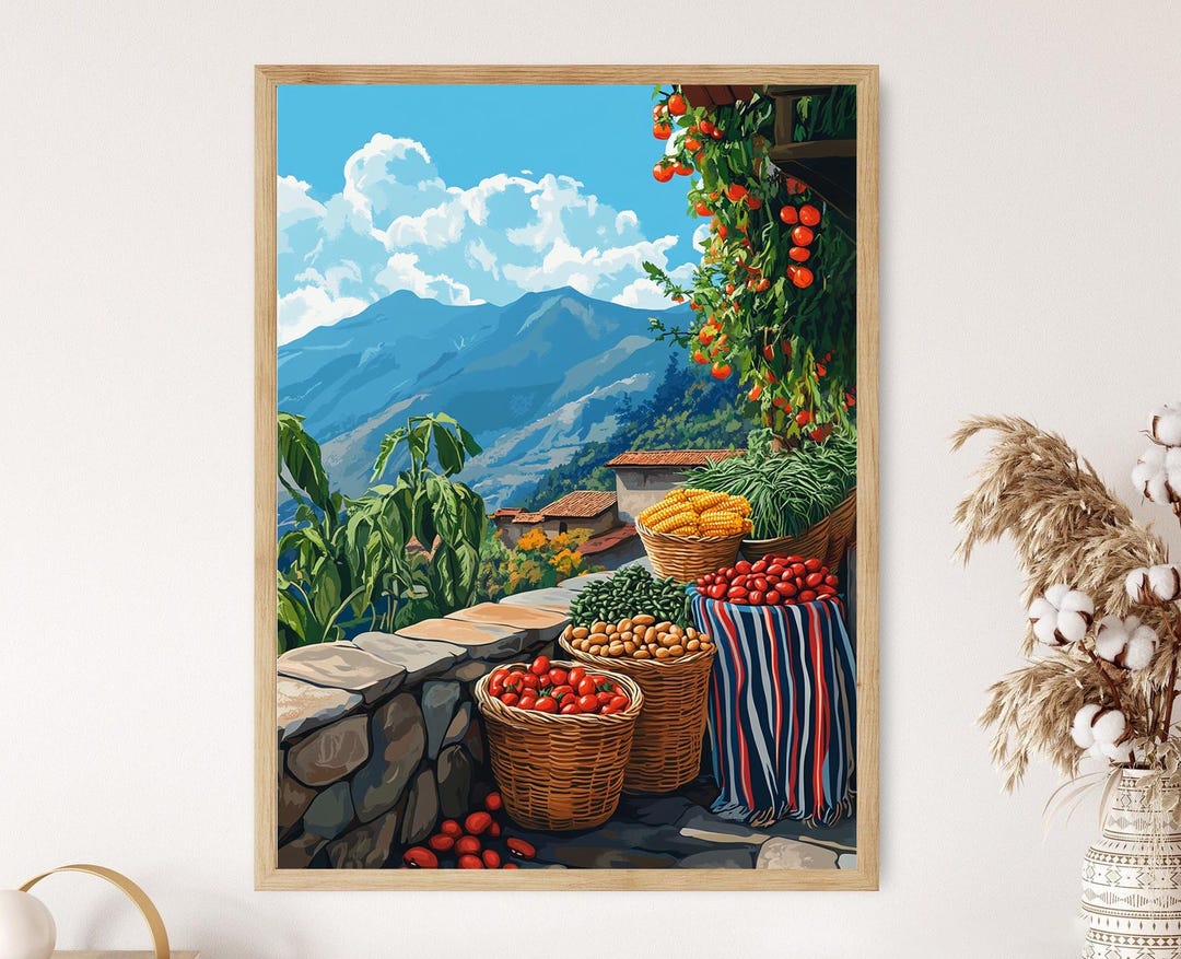 Quito Balcony Basket Painting, Ecuador Chocho Corn Poster, Highland ...