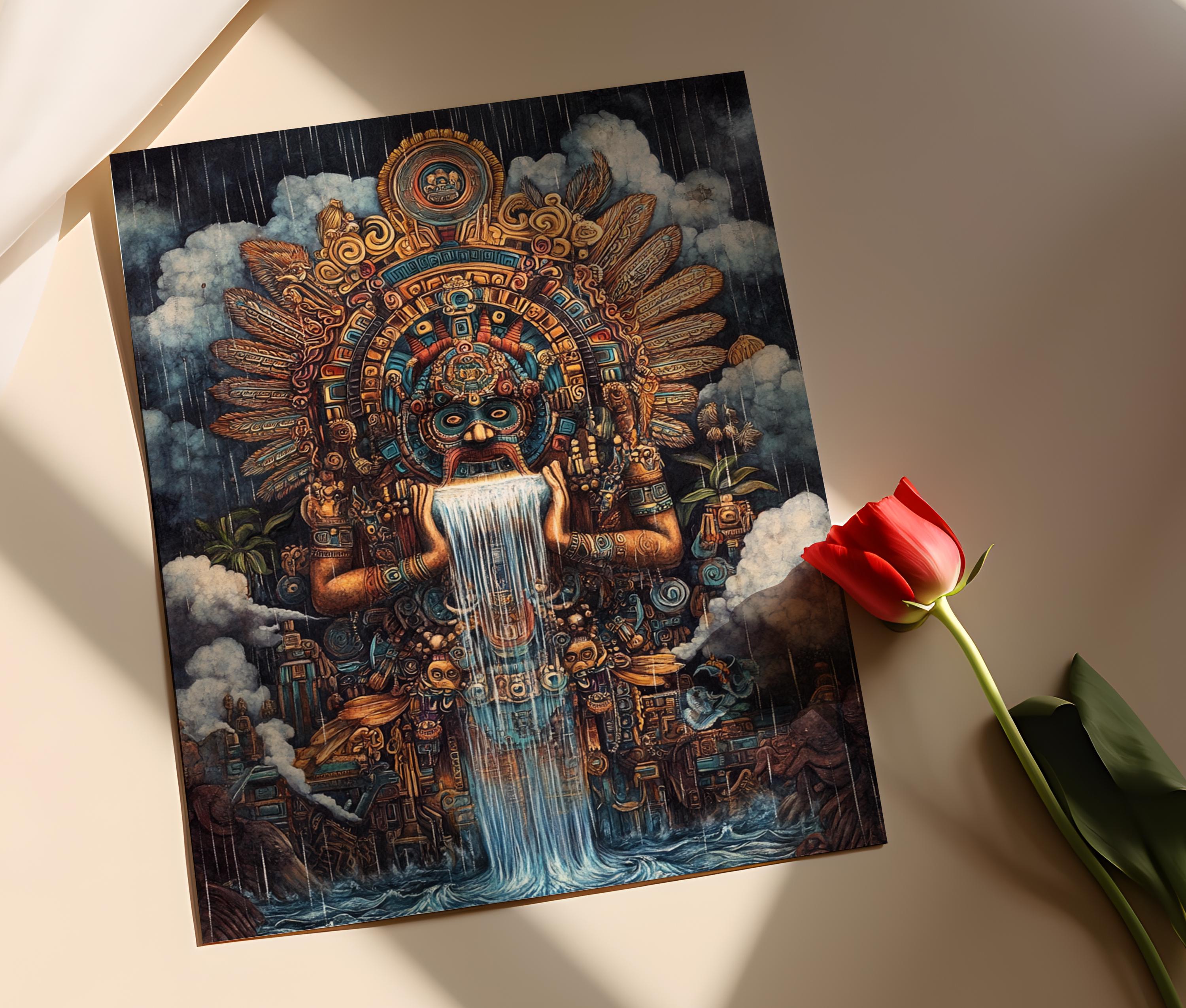 Aztec Rain God Tlaloc Art Print, Storm Clouds and Fertility Symbols - Etsy