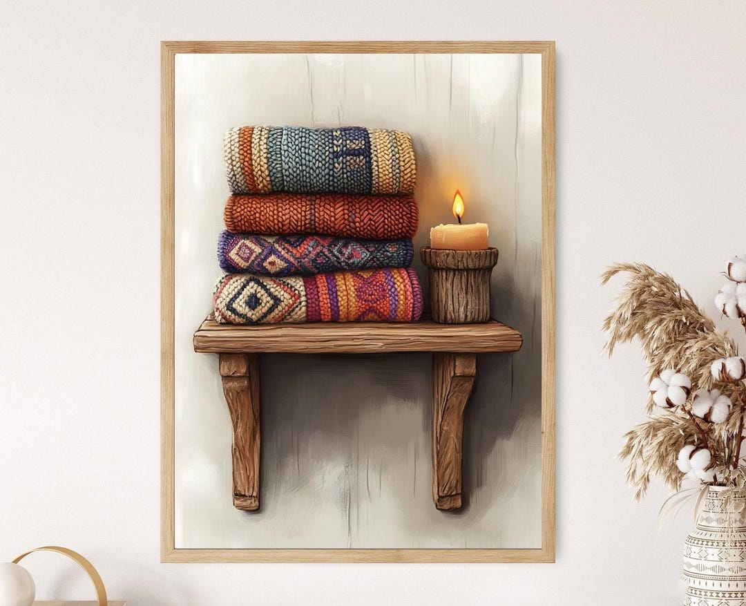 Scandinavian Woven Band Shelf With Candle Holder Fine Art Print - Etsy