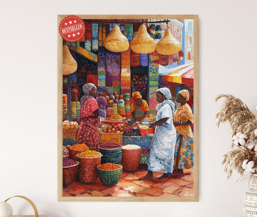 Ethiopian Marketplace Art Print, Colorful Market Scene, African Culture ...