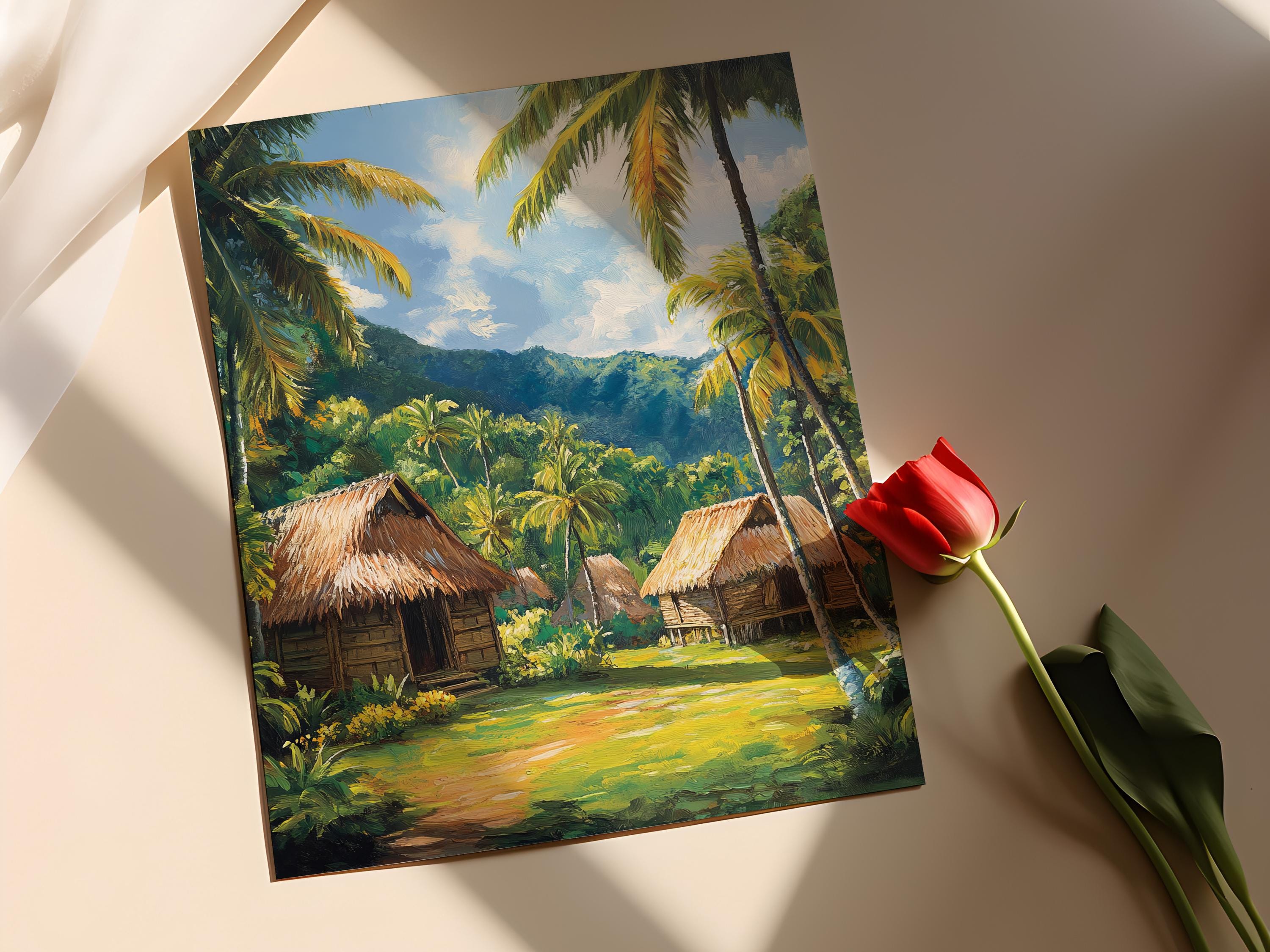 Traditional Fijian Bures Art Print, Tropical Village Decor - Etsy