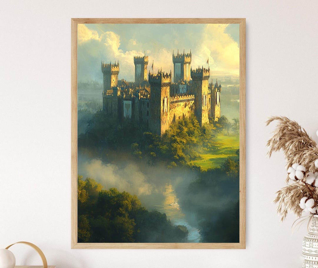 Camelot Print: Legendary Arthurian Castle in Misty Valley Painting - Etsy