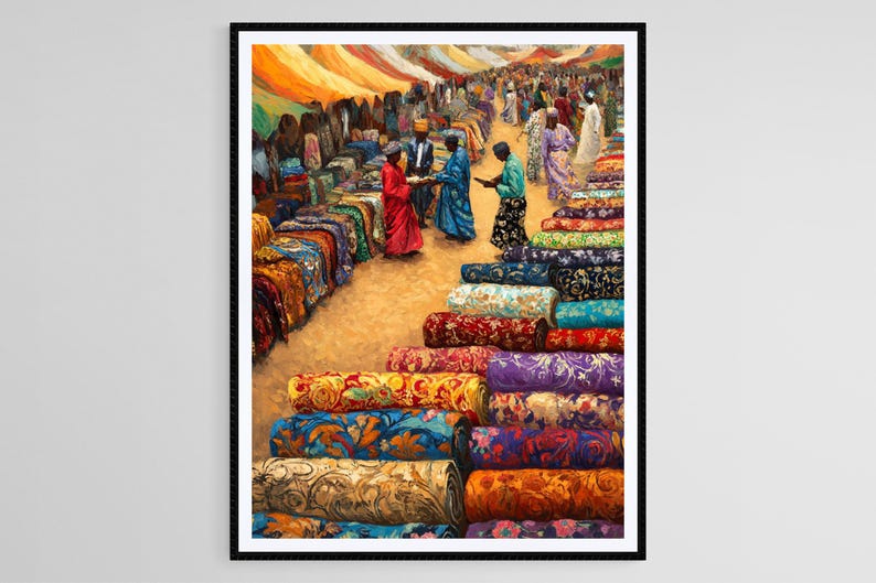 Sudanese Textile Market Art Print, African Fabric Scene, Colorful Sudan ...