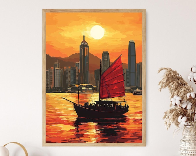 Hong Kong, Symbol Traditional Chinese Junk, in 1950 Fishing at HK ...