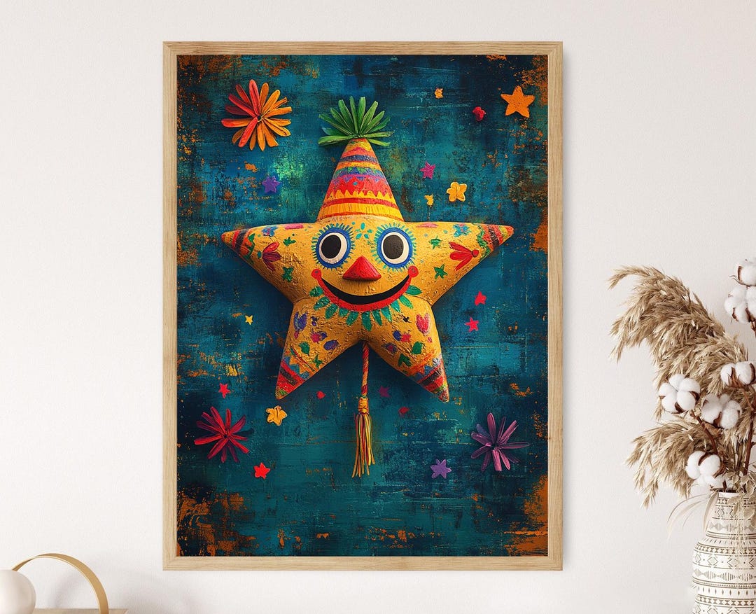 Mexican Piñata Art Print, Colorful Star Shape With Traditional Patterns ...