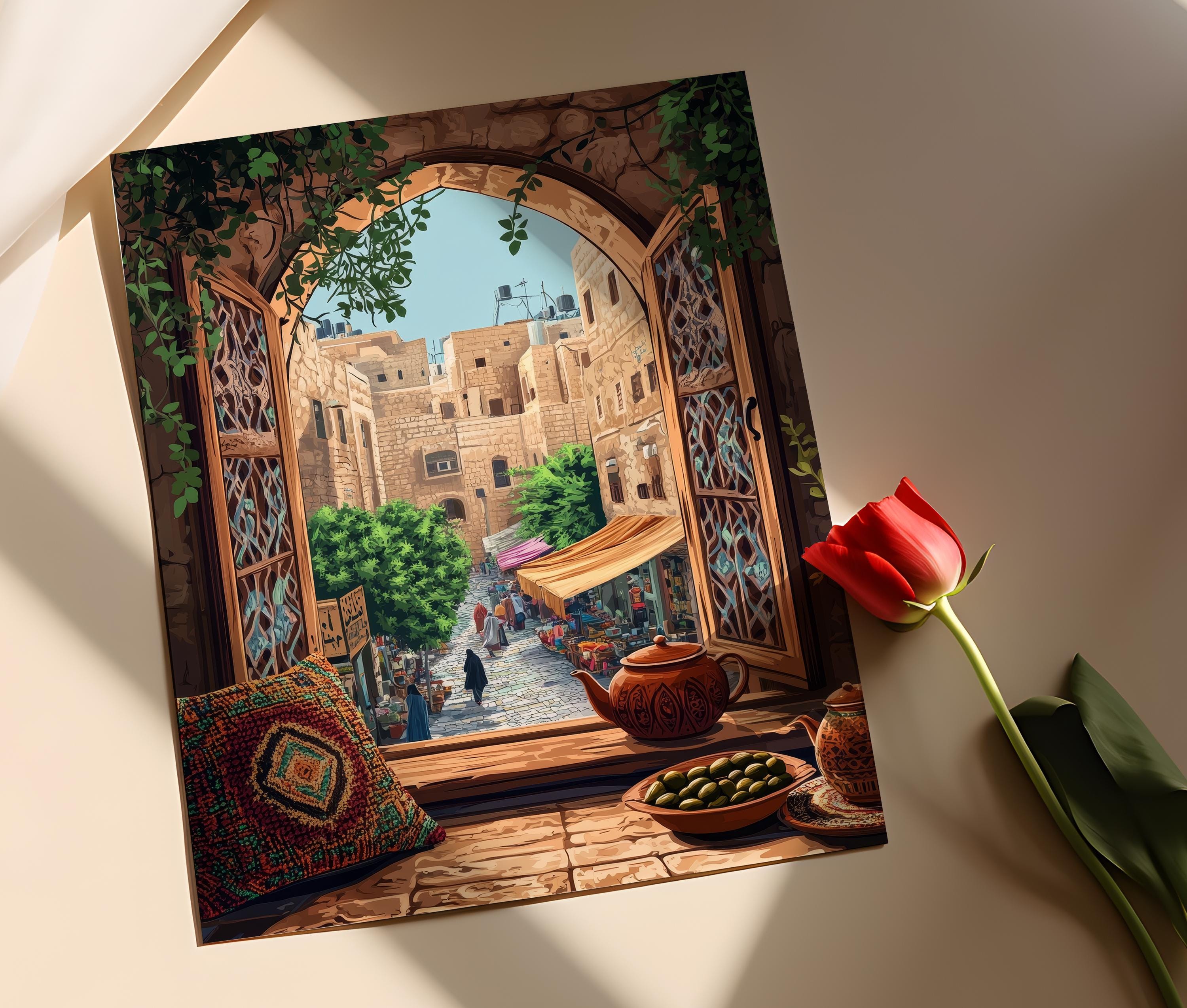 Hebron Wooden Window Art Print, Palestinian Old City View, Traditional ...