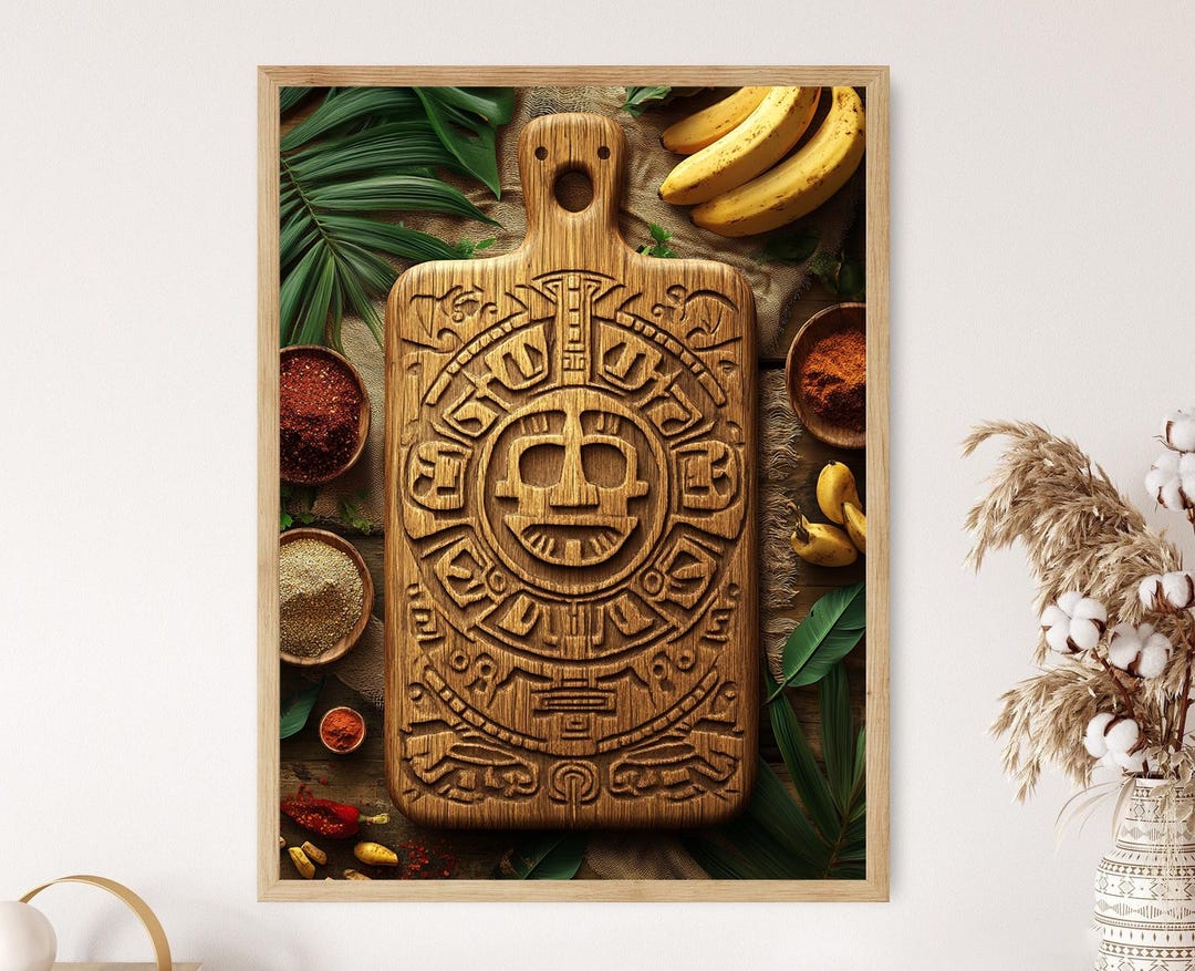 Puerto Rican Wooden Cutting Board With Taino Motifs Art Print, Heritage ...