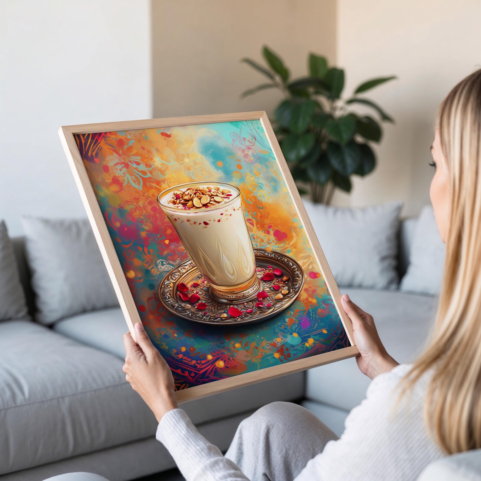 Thandai Art Print, Silver Tray Illustration, Holi Festival Beverage Art ...