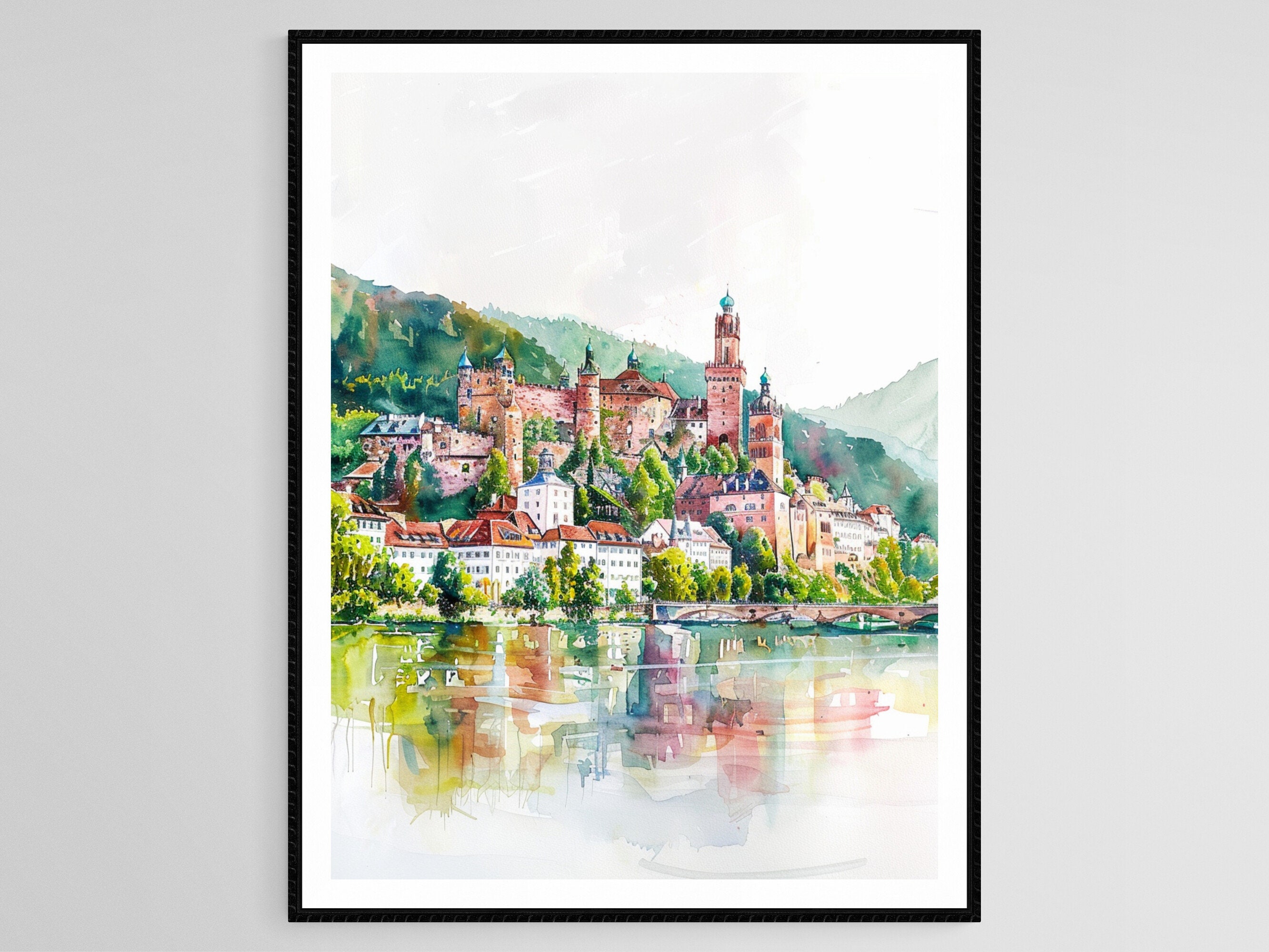 Heidelberg Castle Painting, German Scenic River View - Etsy