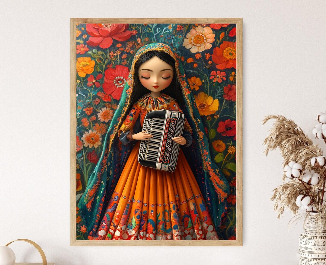 Kurdish Girl Doll With Accordion Art Print, Traditional Folk Poster - Etsy