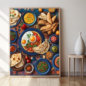 Middle Eastern Breakfast Art Print, Traditional Food Illustration ...
