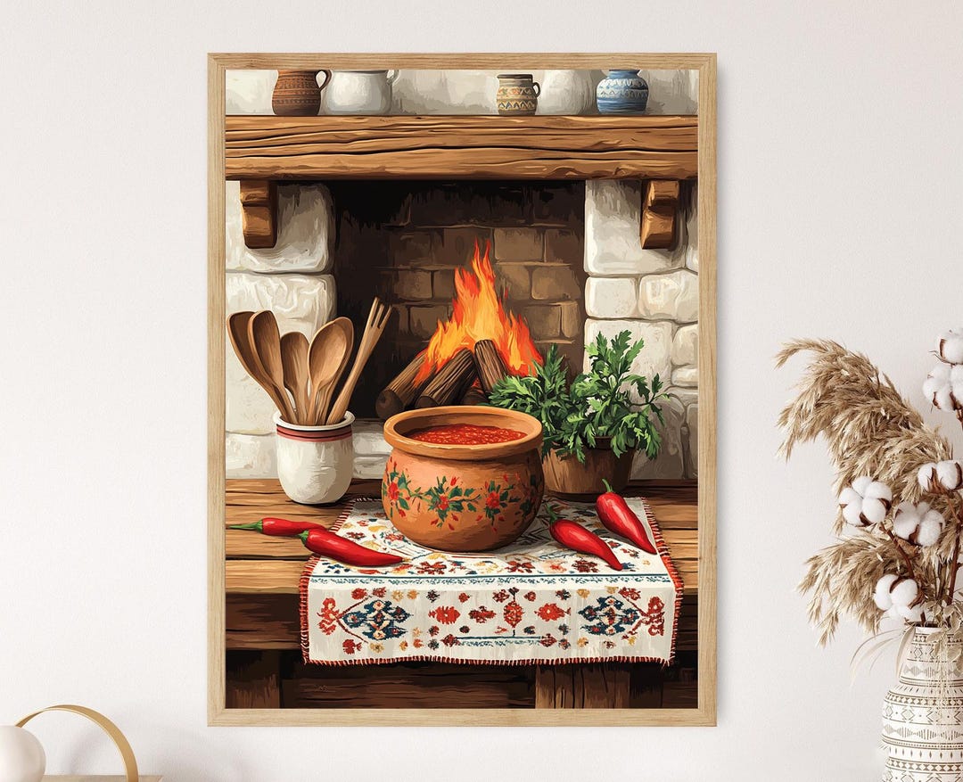 Rustic Macedonian Kitchen With Ajvar, Culinary Heritage Art Print - Etsy