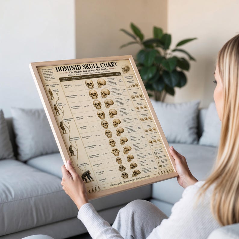 Hominid Skull Chart Print, Human Evolution Anatomy Poster ...
