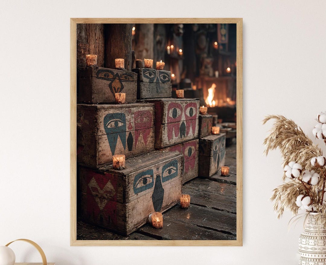 Haida Storage Crates Poster, Raven and Bear Carved Boxes Art Print ...
