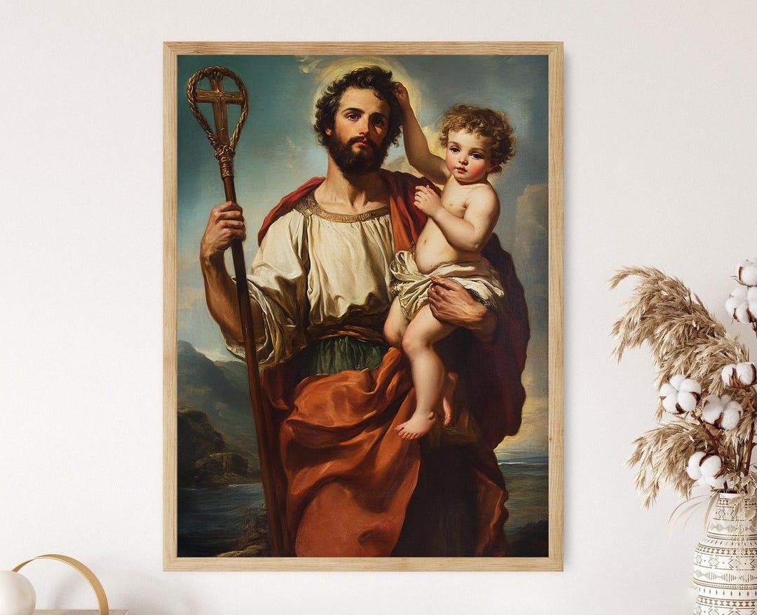 Saint Christopher Art Print, Catholic Wall Decor, Christian Religious ...