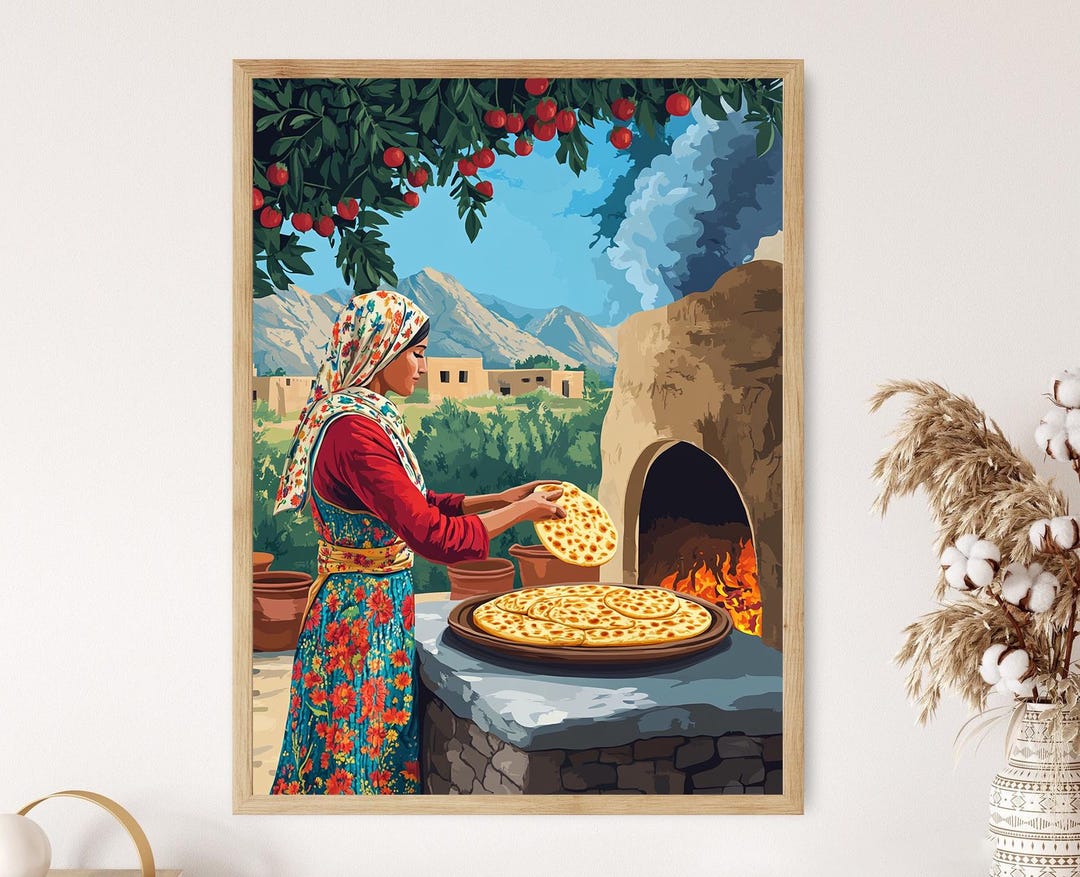 Afghan Woman Baking Naan Art Print, Traditional Tandoor Oven, Cultural ...