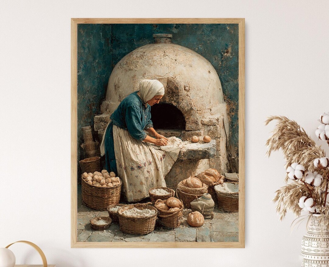 Greek Village Baking Art Print: Mediterranean Kitchen Poster - Etsy