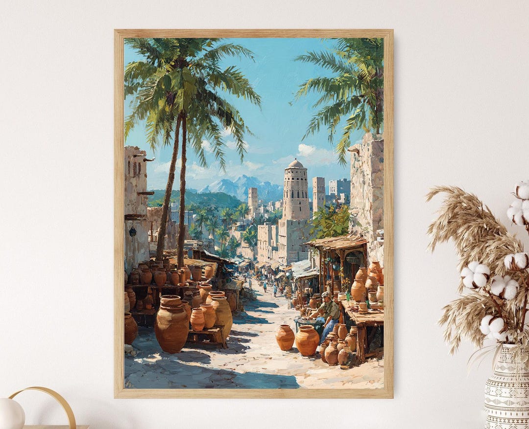 Nizwa Pottery Stall Painting, Omani Souq Pottery Poster, Traditional ...