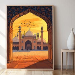 Badshahi Mosque Art Print, Lahore Landmark Illustration - Etsy