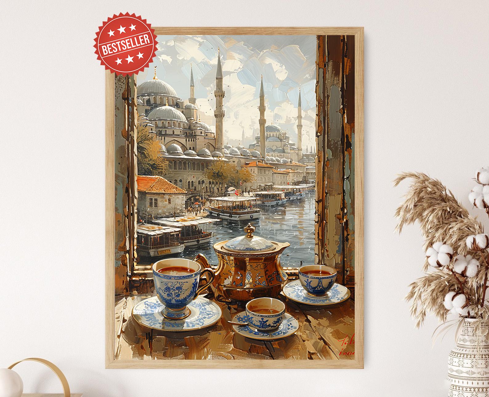 Vibrant Turkish Coffee Ceremony Print, Detailed Art, Lush ...