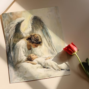Guardian Angel Watching Over Child Art Print, Gentle Protection ...
