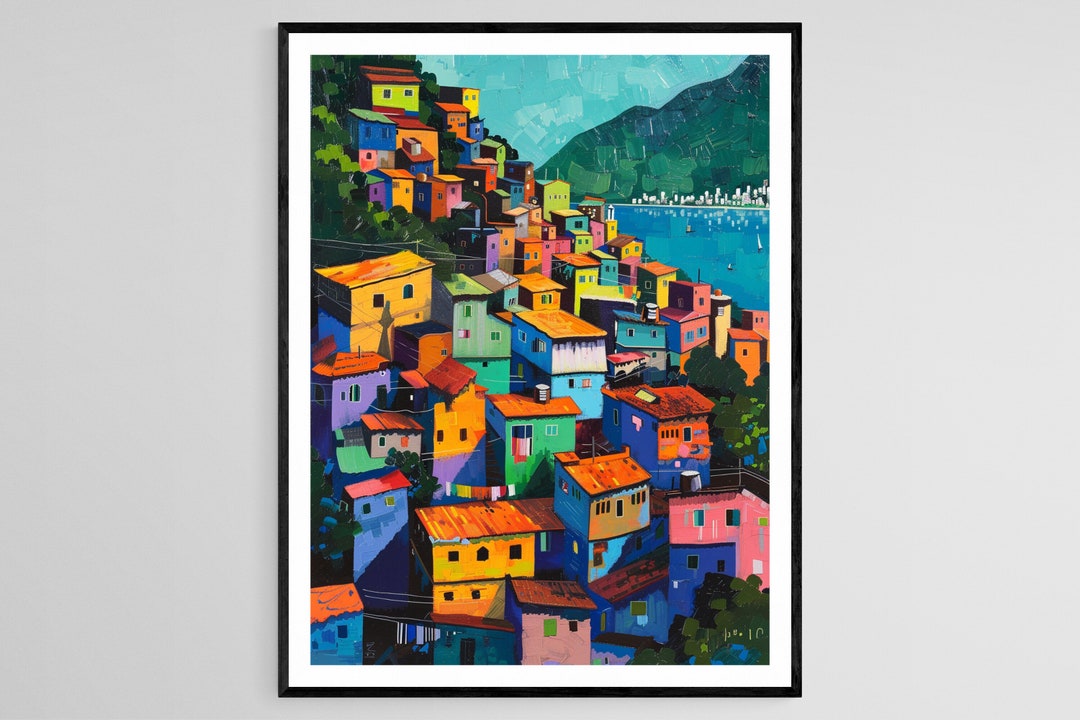 Favela at Dawn, Colorful Brazilian Art for Home Decor, Art Piece for ...