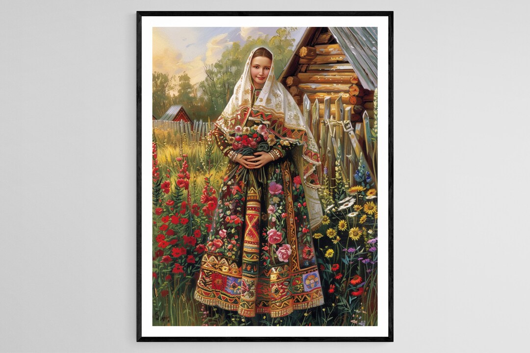 Sarafan Dress Illustration, Ethnic Russian Folklore Print - Etsy