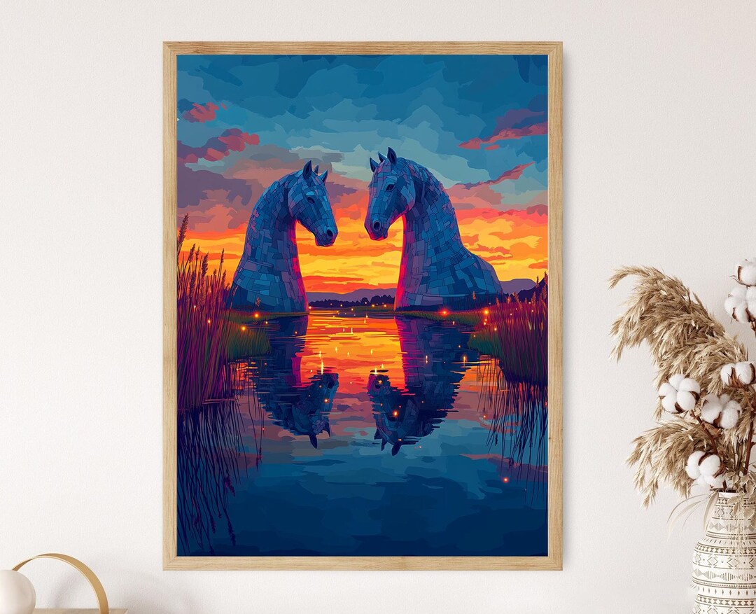 The Kelpies With Twilight Reflections, Scottish Landmark Art Print - Etsy