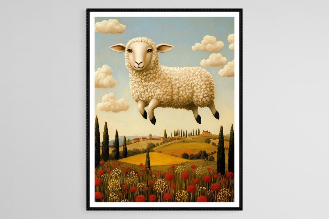 Sky Shepherd, Floating Sheep Over Enchanted Fields, Surreal Fantasy Art ...